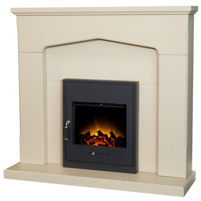 Adam Cotswold Fireplace in Stone Effect with Oslo Electric Inset Stove ...