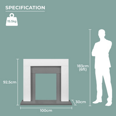 Adam Dakota Fireplace in Pure White & Grey, 39 Inch
