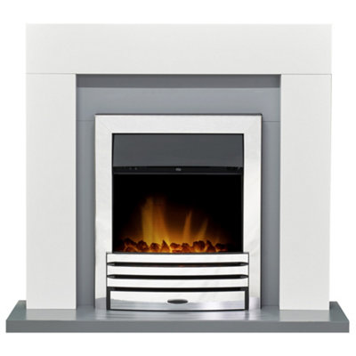 Adam Dakota Fireplace in Pure White & Grey with Eclipse Electric Fire ...