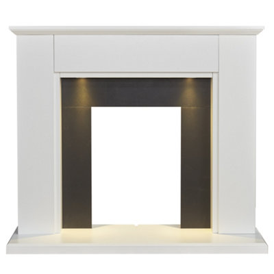 Adam Eltham Fireplace in Pure White & Black with Downlights, 45 Inch ...