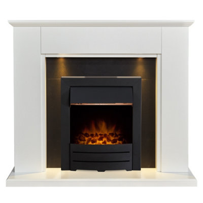 Adam Eltham Fireplace in Pure White & Black with Downlights & Colorado ...