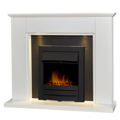 Adam Eltham Fireplace in Pure White & Black with Downlights & Colorado ...