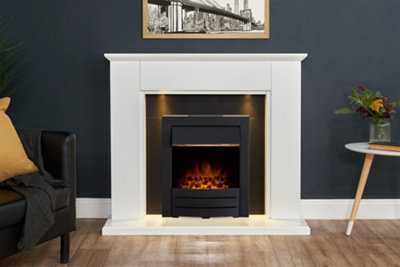 Adam Eltham Fireplace in Pure White & Black with Downlights & Colorado ...