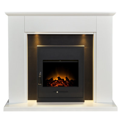 Adam Eltham Fireplace in Pure White & Black with Downlights & Oslo ...