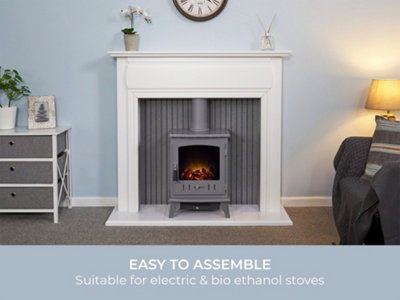 Adam Florence Stove Fireplace in Pure White & Grey, 48 Inch