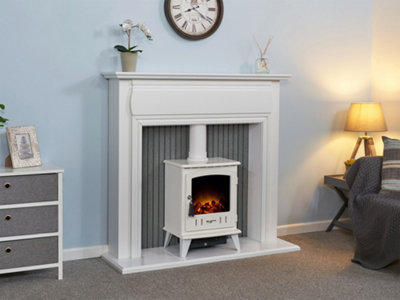 Adam Florence Stove Fireplace in Pure White with Aviemore Electric ...