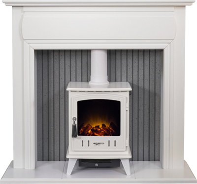 Adam Florence Stove Fireplace in Pure White with Aviemore Electric ...