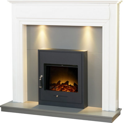 Adam Honley Fireplace in Pure White & Grey with Oslo Electric Inset ...