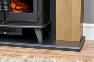 Adam Innsbruck Stove Fireplace in Oak with Woodhouse Electric Stove in ...