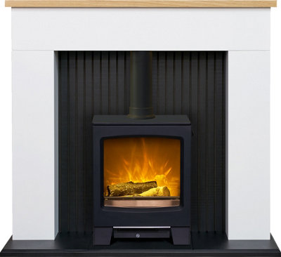 Adam Innsbruck Stove Fireplace in Pure White with Lunar Electric Stove ...