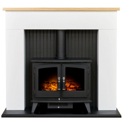 Adam Innsbruck Stove Fireplace in Pure White with Woodhouse Electric ...