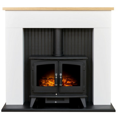 Adam Innsbruck Stove Fireplace in Pure White with Woodhouse Electric ...