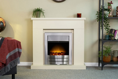 Adam Lomond Fireplace in Stone Effect & Colorado Brushed Steel Electric ...