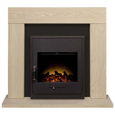 Adam Malmo Fireplace in Oak & Black with Oslo Electric Inset Stove in ...