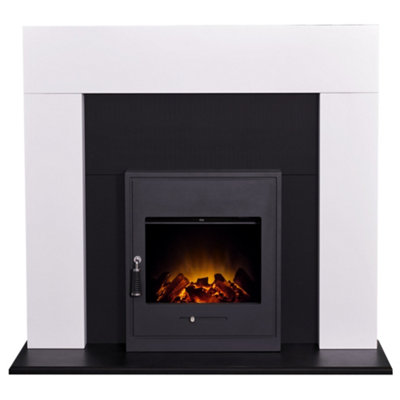 Adam Miami Fireplace in Pure White & Black with Oslo Electric Inset ...