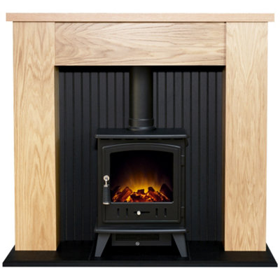 Adam New England Stove Fireplace in Oak with Aviemore Electric Stove in ...