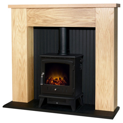 Adam New England Stove Fireplace in Oak with Aviemore Electric Stove in ...