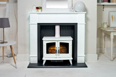 Adam Oxford Stove Fireplace in Pure White with Woodhouse White Electric ...