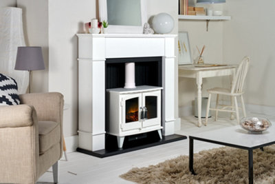 Adam Oxford Stove Fireplace in Pure White with Woodhouse White Electric ...