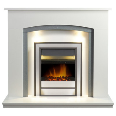 Adam Savanna Fireplace in Pure White & Grey with Downlights & Argo ...