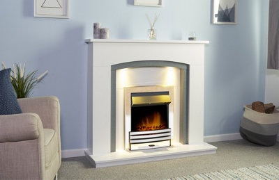 Adam Savanna Fireplace in Pure White & Grey with Downlights & Eclipse ...