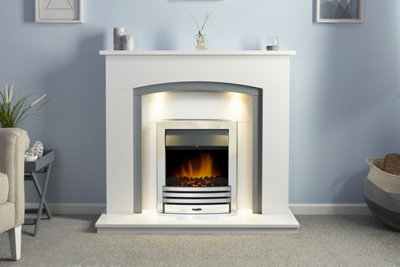Adam Savanna Fireplace in Pure White & Grey with Downlights & Eclipse ...
