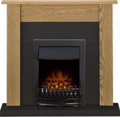 Adam Southwold Fireplace Suite in Oak and Black with Blenheim Electric Fire in Black, 43 Inches