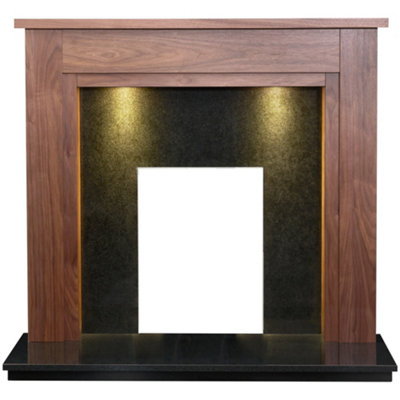 Adam Sudbury Fireplace in Walnut & Black Granite with Downlights, 48 Inch