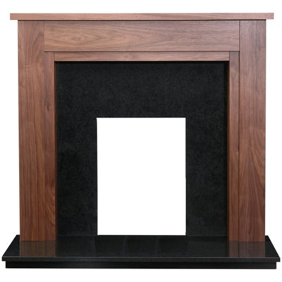 Adam Sudbury Fireplace in Walnut & Black Granite with Downlights, 48 Inch