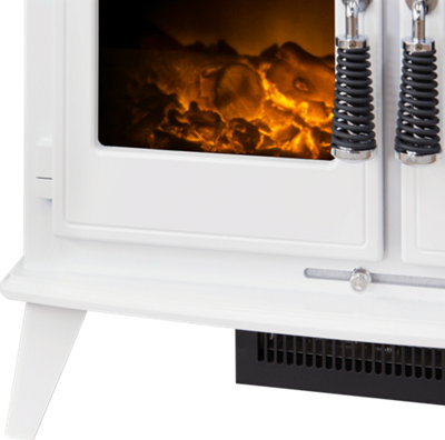 Adam Woodhouse Electric Stove in Pure White with Straight Stove Pipe in ...