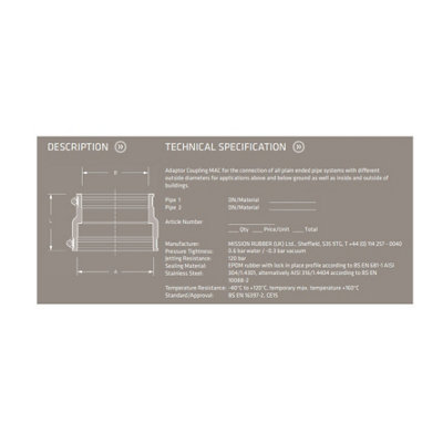 Adaptor Coupling MAC 1251 Side A 110mm to 125mm Side B 80mm to 95mm ...