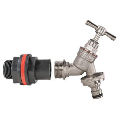 Adaptor+tap for water butts and rain barrels,requires a 26mm hole ...
