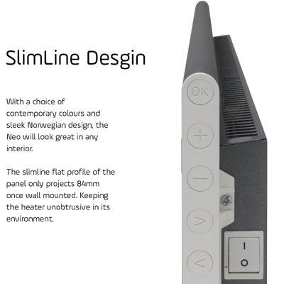 Adax Neo Electric Panel Heater, Wall Mounted, 800W, Lava Grey