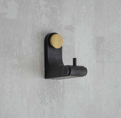 Adelphi Matt Black & Brass Bathroom Door Dressing Gown Robe Towel Hook ...