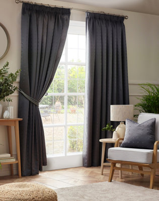 Adiso Pencil Pleat Taped Top Curtains Charcoal 168cm x 183cm