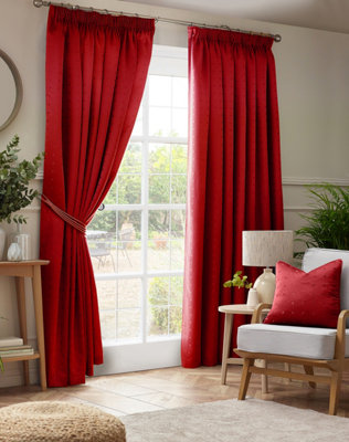 Adiso Pencil Pleat Taped Top Curtains Red 168cm x 137cm
