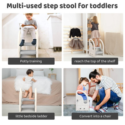 ADJUSTABLE 2 STEP STOOL, GREY&WHITE KITCHEN STANDING TOWER