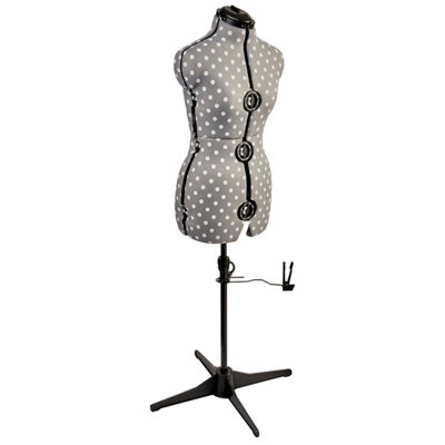 Adjustable 8-Part Dressmaking Dummy UK 10-16 Grey Polka Dot