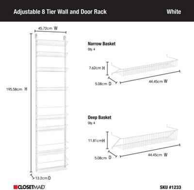 Adjustable 8 Tier Wall Rack White Metal Over The Door Storage Baskets ...
