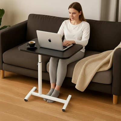 Adjustable Bedside Table with Wheels, Smooth Rolling Overbed Tray for ...