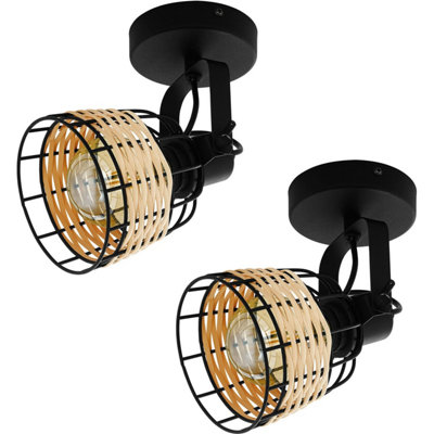 Adjustable Black & Wicker Spotlight 2 Pack for Wall and Ceiling