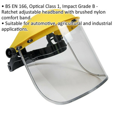 Adjustable Brow Guard with Full Face Shield - Impact Grade B for Safety ...