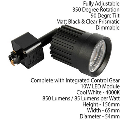 Adjustable Ceiling Track Spotlight Matt Black Round 10W Cool White LED ...