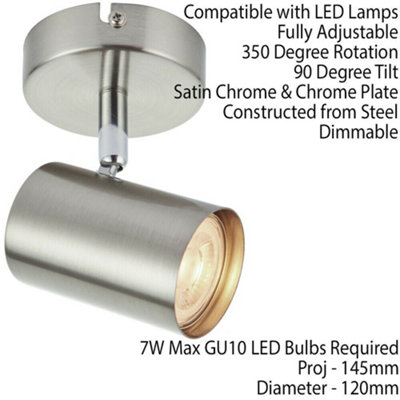 Adjustable Ceiling / Wall Spotlight Satin Chrome Round GU10 Kitchen ...