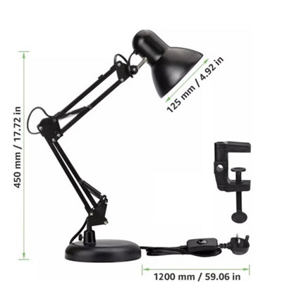 Adjustable Clamp Study Lamp-Swing Arm Desk Light E27 Base (Bulb Not ...