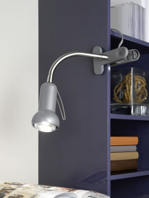 Adjustable Clip-On Spot Light with Silver Shade and E14 Bulb Holder