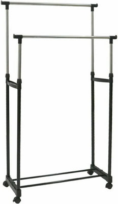 Adjustable Double-Rail Garment Rack with Hanging Rail and Storage Shelf