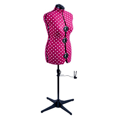 Adjustable Dressmakers Dummy UK 16-20 Cerise Polka Dot