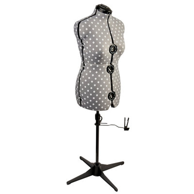 Adjustable Dressmakers Dummy UK 16-20 Grey Polka Dot