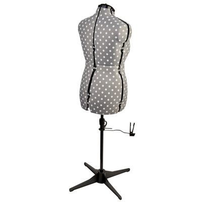 ADJUSTABLE DRESSMAKERS DUMMY UK 16-20 GREY POLKA DOT
